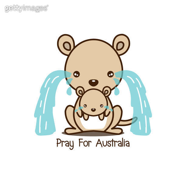 Pray for Australia. Kangaroo and her baby crying vector illustration ...