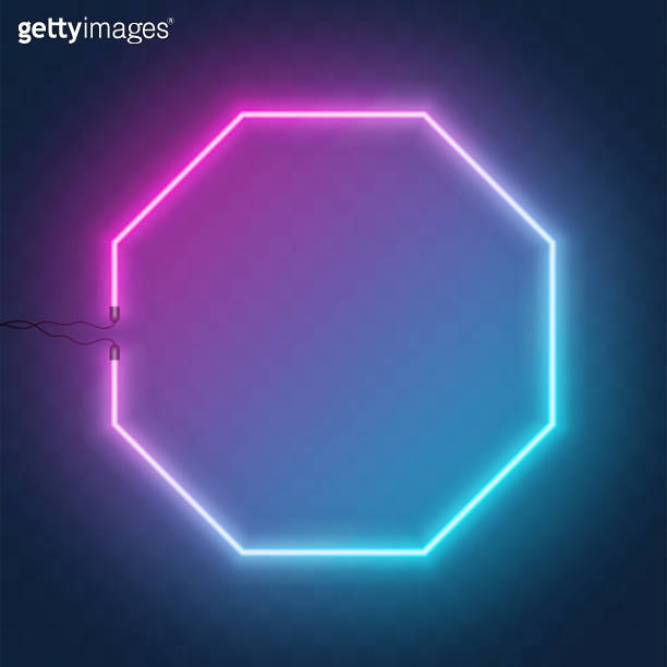 Neon octagon frame, border with wire. Neon lights sign. Vector abstract ...