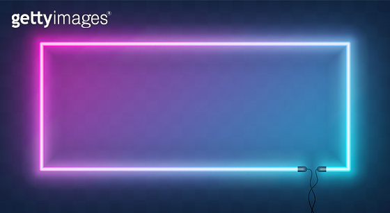 Neon horizontal rectangle frame, border with wire. Neon lights sign ...