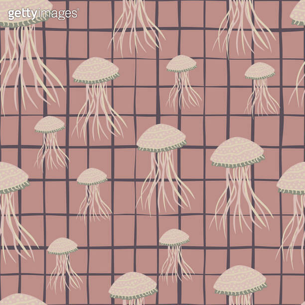 Random seamless marine patten with jellyfish silhouettes. Pale wild ...