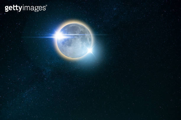 Beautiful fantastic full moon with light rays on the starry sky. 이미지 ...