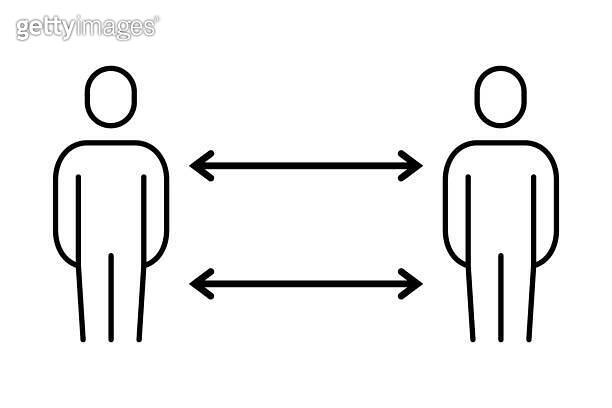 A simple icon sign for maintaining social distance between people for ...