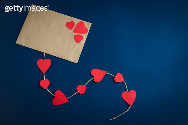 Valentine's day. A cord is attached to the paper envelope. The envelope ...