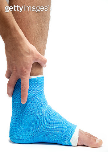 Close up photos of foot blue splint for treatment of injuries from ...