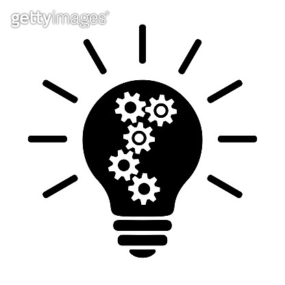 Light Bulb Black Flat Icon. Lighting Electric Lamp With Gear And Cog ...