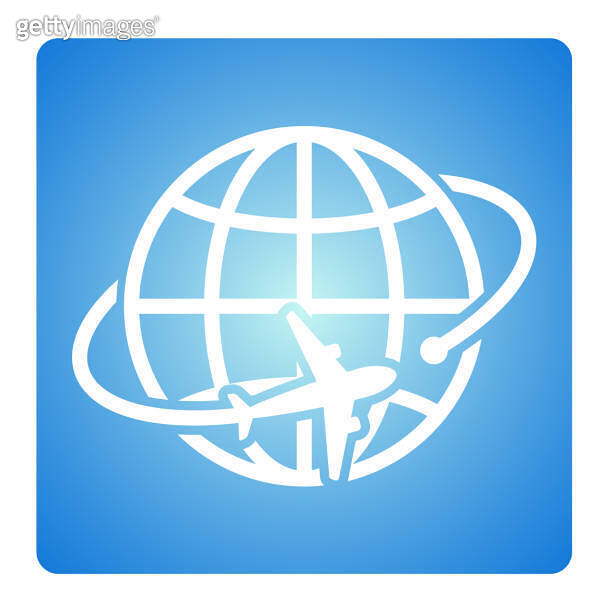 globe and airplane icon of global image 이미지 (1215260072) - 게티이미지뱅크