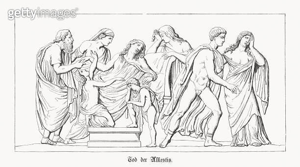 Death of the Alcestis, Greek mythology, wood engraving, published 1868 ...