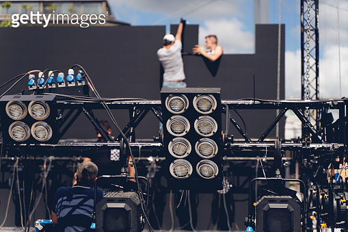 lighting and Led panel technician installing professional lighting ...
