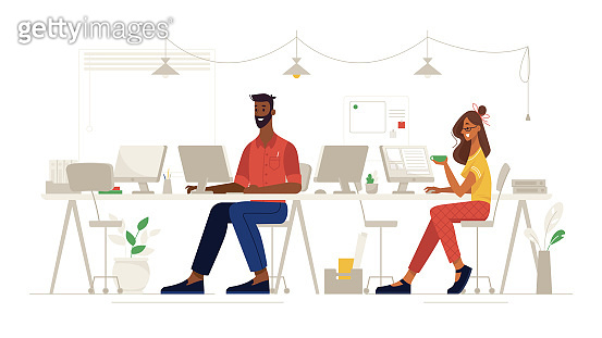 Office social distance, work and workplace safety, vector flat ...