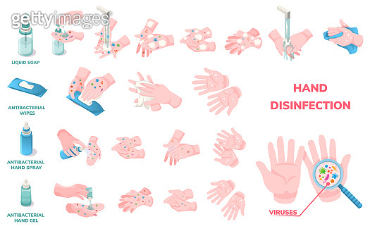 Hand wash hygiene and disinfection, vector infographic icons ...