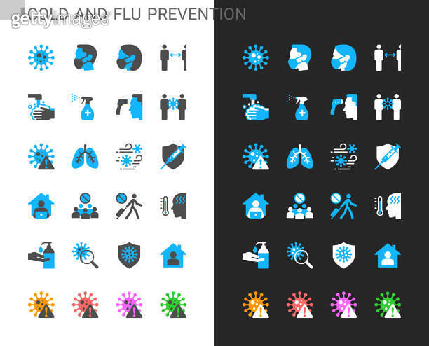 Cold and flu prevention icons light and dark theme. 48x48 Pixel perfect ...