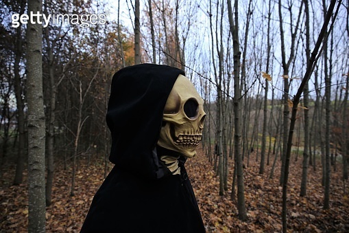 Halloween holiday. Death carnival costume. Death portrait. Death mask ...