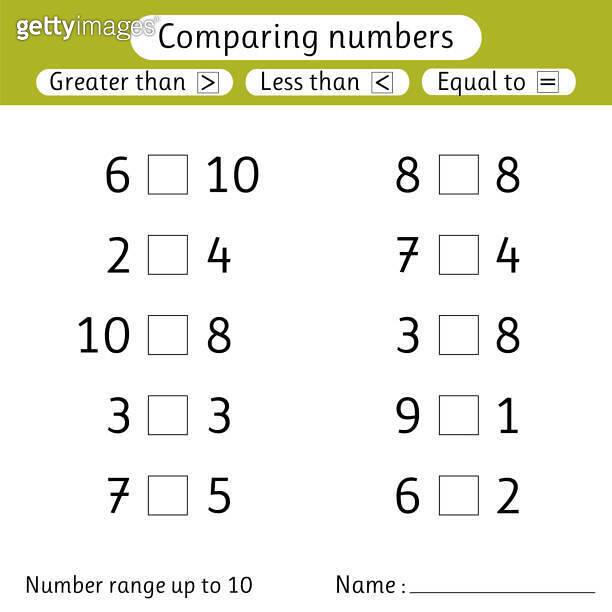 Comparing numbers. Less than, greater than, equal to. Number range up ...