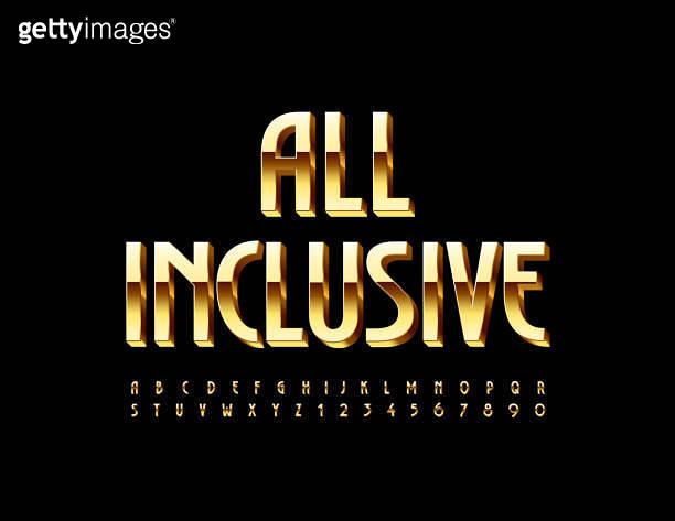 Vector elite sign All Inclusive. Gold Alphabet Letters and Numbers set ...