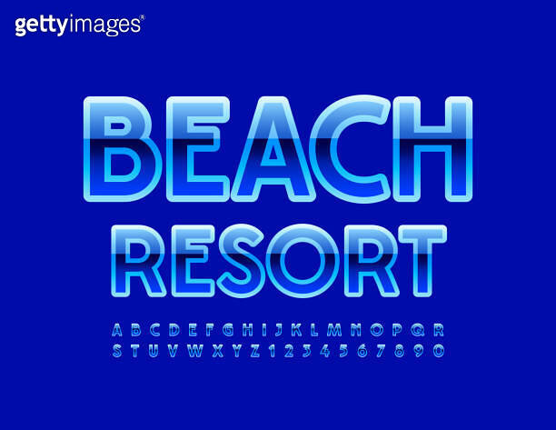 Vector travel banner Beach Resort. Modern Alphabet Letters and Numbers ...