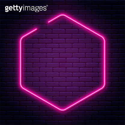 Neon sign in octagon shape. Bright neon light, illuminated octagon ...