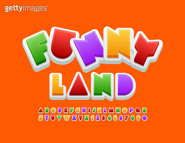 Vector playful sign Funny Land. Colorful Alphabet Letters and Numbers ...