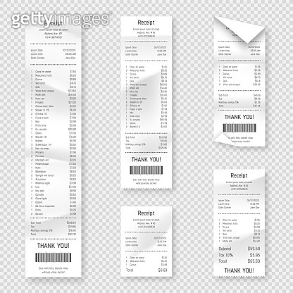 Set of paper receipts isolated on background. Realistic paper receipt ...