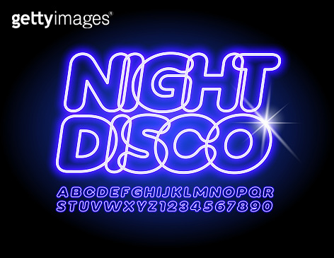 Vector neon poster Night Disco. Electric Alphabet Letters and Numbers ...