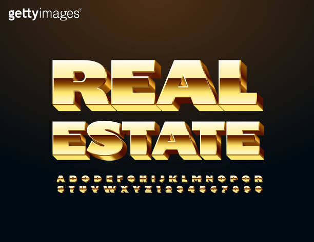 Vector business emblem Real Estate. Gold elite Alphabet Letters and ...