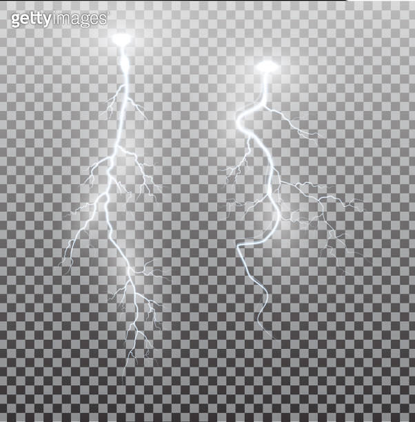 White realistic lightning. Thunder spark light on transparent ...