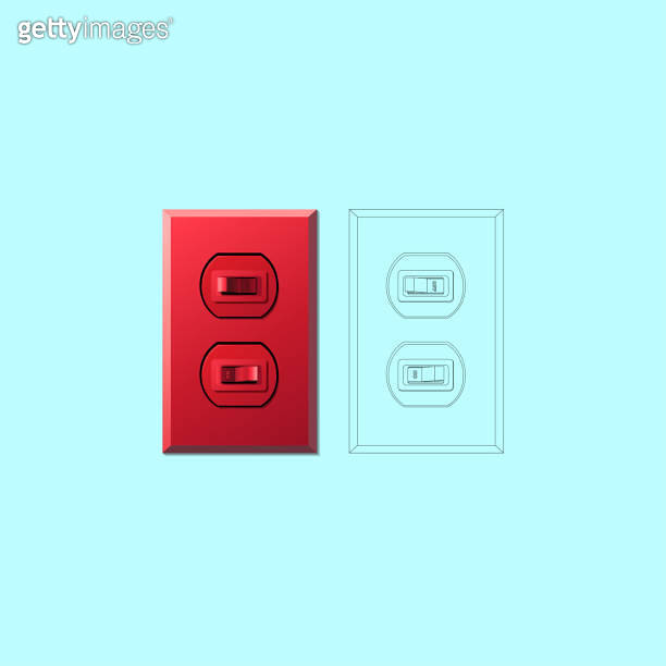 Vector illustration of detailed red electric switch and sockets. Line ...
