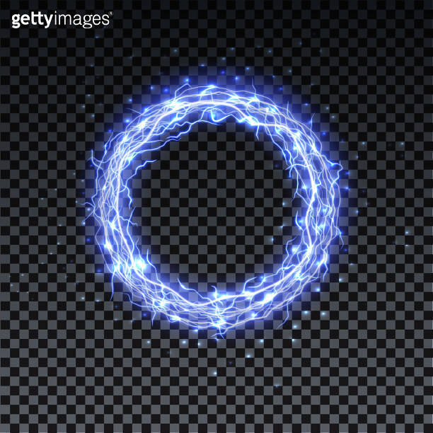 Circle realistic lightning. Thunder spark light, fireball on ...