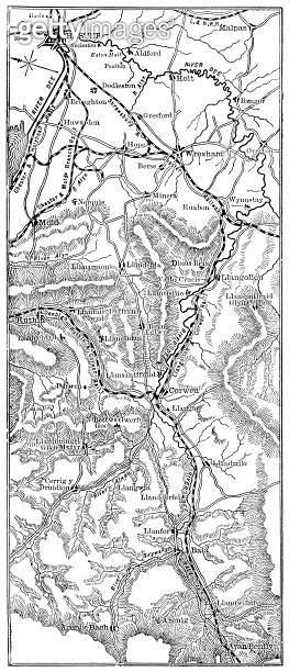 Antique Map of the River Dee in Wales - 19th Century 이미지 (1197016948 ...