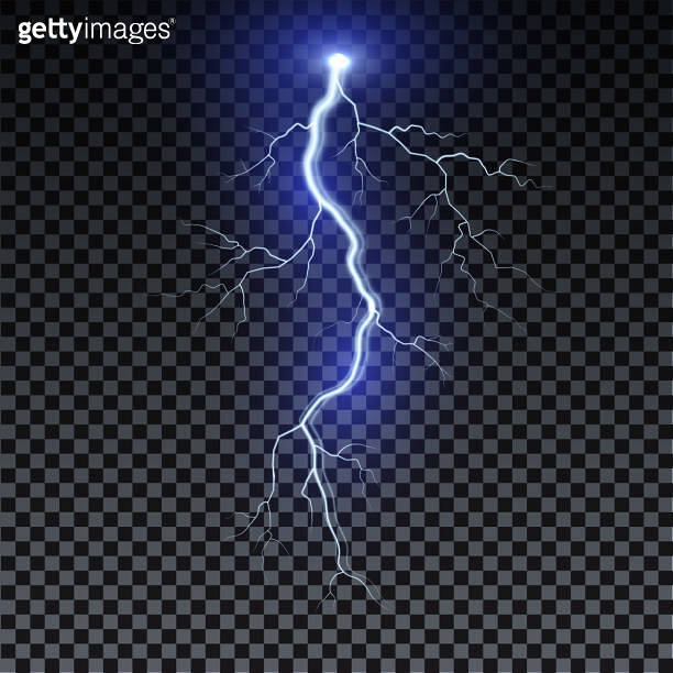 Realistic lightning. Thunder spark light on transparent background ...