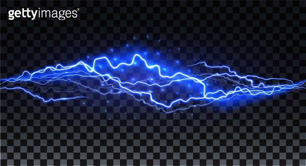 Realistic lightning. Thunder spark light on transparent background ...