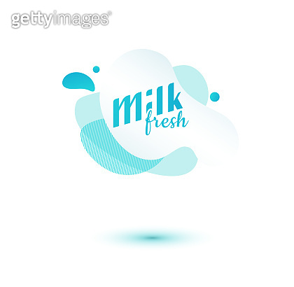Milk badge and dairy labels with splashes and bolts. Milk badge with ...
