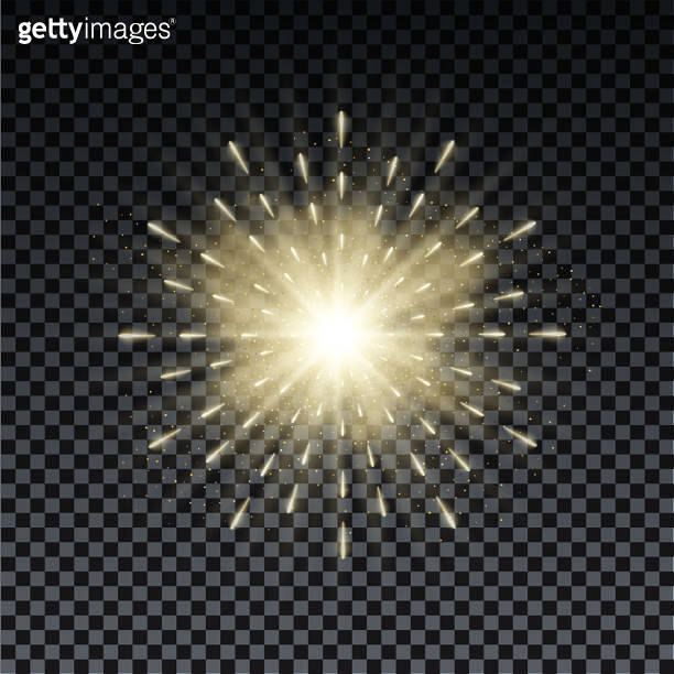 Golden burst with sparkle rays and lens flare effect. Glowing stars ...