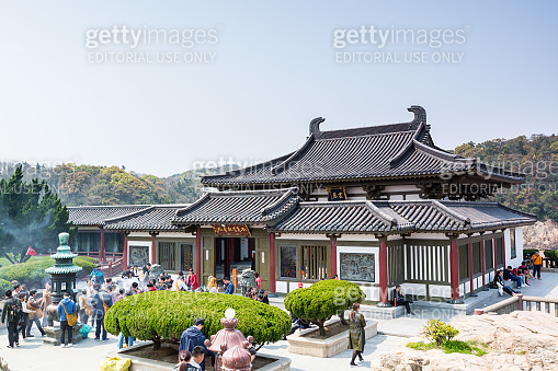 Building of Chinese buddhist temple in Mount Luojia, which lies in the ...