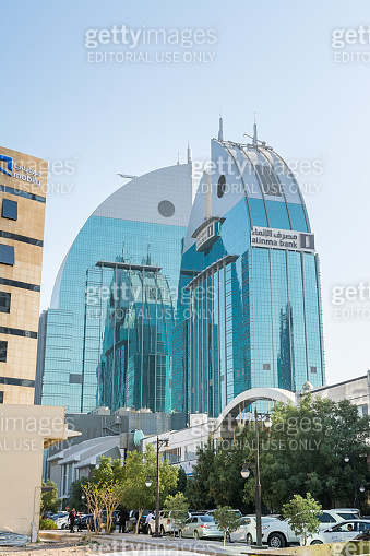 Twin building of Alinma Bank with symbol of fish, landmark of Riyadh ...