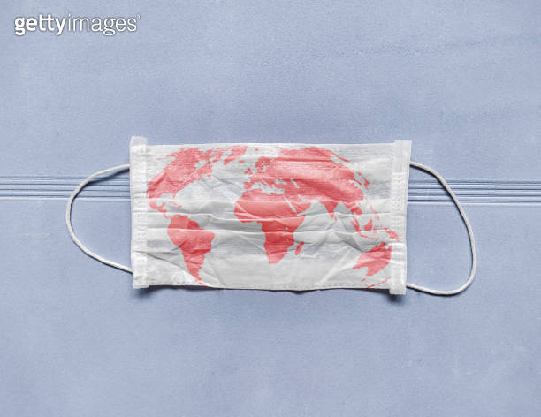 Disposable medical surgical face mask with world map mapped on 이미지 ...
