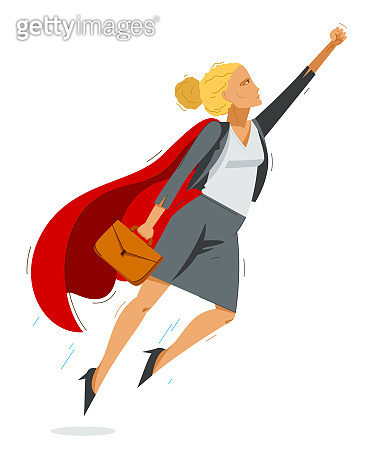 Businesswoman superhero flying up powerful vector illustration, brave ...