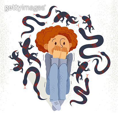 Herpetophobia fear of reptiles snakes and lizards vector illustration ...