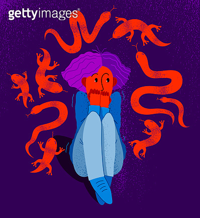 Herpetophobia fear of reptiles snakes and lizards vector illustration ...