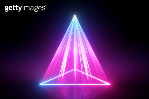 3d render, neon light abstract background, pink laser rays projecting ...