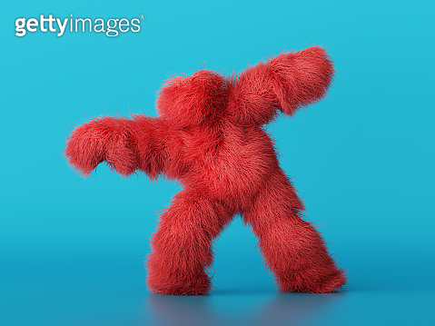 3d render, scary furry red beast cartoon character posing, isolated on ...
