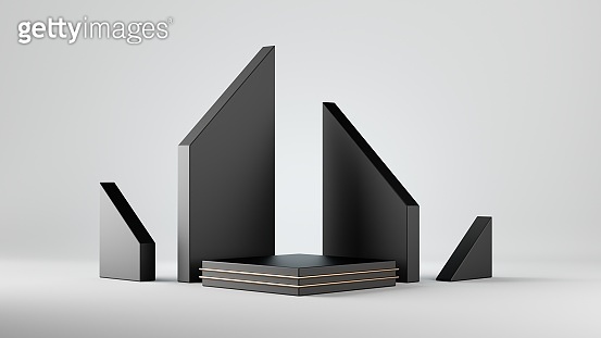 3d render, abstract black blocks isolated on white background. Blank ...