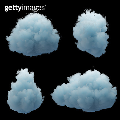 3d render. Random shapes of abstract blue clouds isolated on black ...