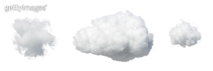 3d render. Collection of random shapes of abstract clouds. Cumulus ...