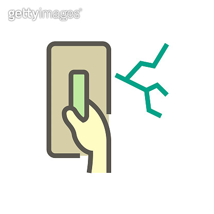 Wall of home crack and water leak and repair work vector icon for home ...