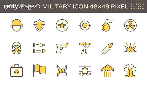 War and military vector icon set design, 48x48 pixel perfect and ...