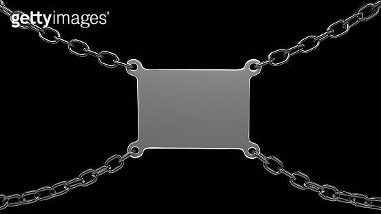 A metal plate hangs on chains. 이미지 (1221864025) - 게티이미지뱅크
