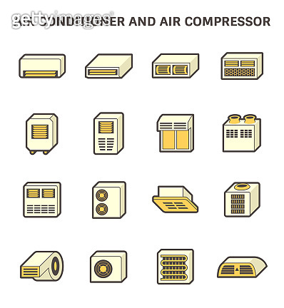 Air conditioner and air compressor part of hvac system vector icon set ...