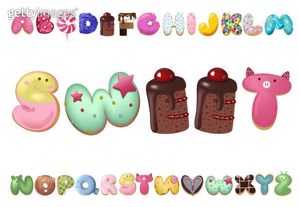 Sweet cookie font. Vector letters baking in colored glaze set ...