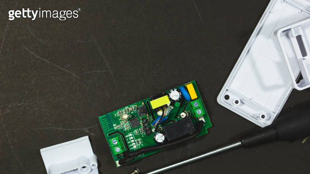 Top view of dis-assembled electronics part, details of circuit board ...