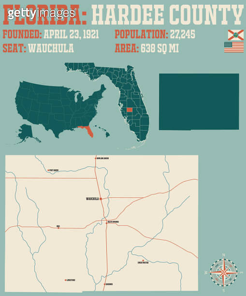 Map of Hardee County in Florida 이미지 (1217881228) - 게티이미지뱅크